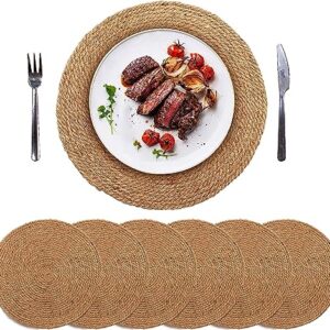 Defined Deco Round Jute Placemats Set of 6,12" Handmade Round Placemats,Woven Braided Placemats,Natural Farmhouse Place Mats,Jute Thick Hot Pads,Rustic Table Mats for Dining Table Decor,Home,Wedding.