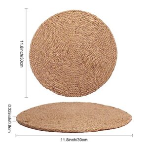 Defined Deco Round Jute Placemats Set of 6,12" Handmade Round Placemats,Woven Braided Placemats,Natural Farmhouse Place Mats,Jute Thick Hot Pads,Rustic Table Mats for Dining Table Decor,Home,Wedding.