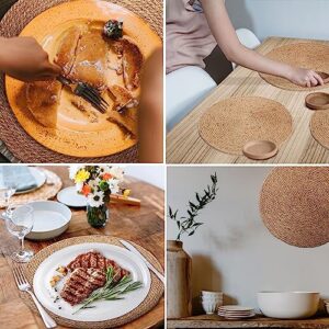 Defined Deco Round Jute Placemats Set of 6,12" Handmade Round Placemats,Woven Braided Placemats,Natural Farmhouse Place Mats,Jute Thick Hot Pads,Rustic Table Mats for Dining Table Decor,Home,Wedding.