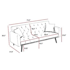 P PURLOVE Convertible Folding Futon Sofa Bed for Living Room, Velvet Sofa Bed with Armrest and 2 Pillows, Sleeper Sofa Couch with Adjustable Back for Office, Bedroom, Green