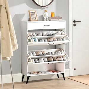 UZUGUL Shoe Cabinet for Entryway,Slim Shoe Storage Cabinet with 2 Flip Drawers and a Top Storage Drawer, Freestanding Shoe Rack Cabinet Storage Organizer with Adjustable Shelf for Entryway