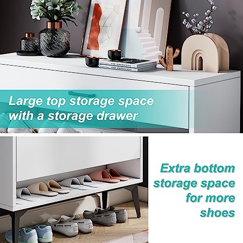 UZUGUL Shoe Cabinet for Entryway,Slim Shoe Storage Cabinet with 2 Flip Drawers and a Top Storage Drawer, Freestanding Shoe Rack Cabinet Storage Organizer with Adjustable Shelf for Entryway