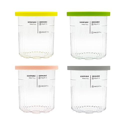 Replacement Ice Cream Pints with Silicone Lids, Compatible with Ninja Creami Deluxe Ice Cream Maker model: NC500, NC501, NC501H, NC501HBL, NC501HGN. (Yellow/Green/Pink/Grey)