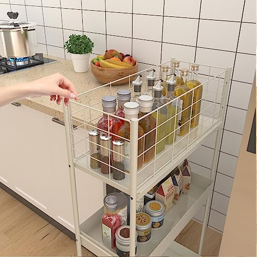 FANSPRO Slim Rolling Storage Cart, 3 Tier Metal Utility Cart with Wheels, Mobile Trolley Cart Slide Out Narrow Storage Cart for Bathroom Laundry Room Kitchen Office Small Spaces, White