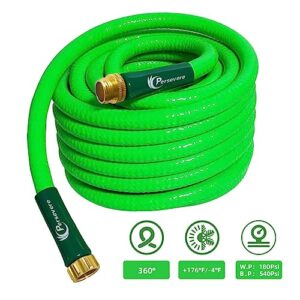 Persevere Garden Hose 50 ft Heavy Duty Water Hose 5/8,180PSI Kink Resistant,Heavy Duty, Lightweight, Flexible Hose for Plants,Lawn & Garden Watering Equipment, 3/4 Solid Fittings