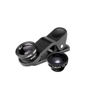 lq-001 3 in 1 phone camera lens universal phone camera lens cell phone camera lens kit fish eye lens 2 in 1 macro lens wide angle lens universal clip black 1 set external lens