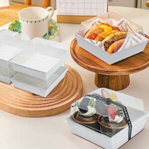 50 Pack Charcuterie Boxes with Clear Secure Lids , 5 inches White Oil-Proof Kraft Paper Food Containers Bakery Boxes for Sandwich, Cake Slice, Chocolate Covered Cookies,Mini Cakes and Strawberries