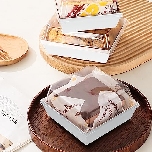 50 Pack Charcuterie Boxes with Clear Secure Lids , 5 inches White Oil-Proof Kraft Paper Food Containers Bakery Boxes for Sandwich, Cake Slice, Chocolate Covered Cookies,Mini Cakes and Strawberries