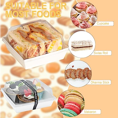 50 Pack Charcuterie Boxes with Clear Secure Lids , 5 inches White Oil-Proof Kraft Paper Food Containers Bakery Boxes for Sandwich, Cake Slice, Chocolate Covered Cookies,Mini Cakes and Strawberries