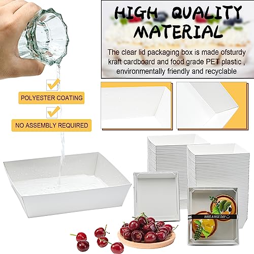 50 Pack Charcuterie Boxes with Clear Secure Lids , 5 inches White Oil-Proof Kraft Paper Food Containers Bakery Boxes for Sandwich, Cake Slice, Chocolate Covered Cookies,Mini Cakes and Strawberries