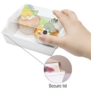 50 Pack Charcuterie Boxes with Clear Secure Lids , 5 inches White Oil-Proof Kraft Paper Food Containers Bakery Boxes for Sandwich, Cake Slice, Chocolate Covered Cookies,Mini Cakes and Strawberries