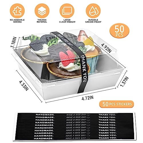 50 Pack Charcuterie Boxes with Clear Secure Lids , 5 inches White Oil-Proof Kraft Paper Food Containers Bakery Boxes for Sandwich, Cake Slice, Chocolate Covered Cookies,Mini Cakes and Strawberries