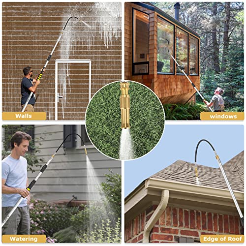 Telescoping Gutter Cleaning Tools, 12 Foot Gutter Cleaners from the Ground, Rain Gutter Cleaning Aluminum Wand, Garden Hose Attachment & Connection adapter