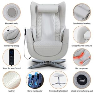 UUOF Massage Chair Full Body Recliner - Zero Gravity Genuine Leather Lounge Chair with Heat and Shiatsu Massage Office Chair Sl Track Intelligent Body Detection Bluetooth Speaker Airbags (White)