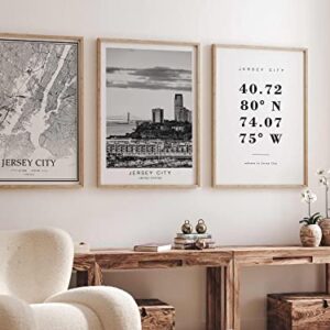 Dear Mapper JerseyCity United States View Abstract Road Modern Map Art Minimalist Painting Black and White Canvas Line Art Print Poster Art Line Paintings Home Decor (Set of 3 Unframed) (16x24inch)