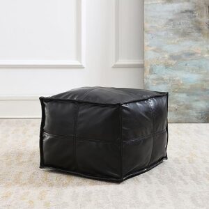 C COMFORTLAND Unstuffed Pouf Ottoman, Faux Leather Poof Cover with Storage, Square Foot Rest, Floor Foot Stools, Bean Bag Ottomans Furniture for Living Room, Bedroom Brown Black (No Filler)