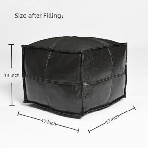 C COMFORTLAND Unstuffed Pouf Ottoman, Faux Leather Poof Cover with Storage, Square Foot Rest, Floor Foot Stools, Bean Bag Ottomans Furniture for Living Room, Bedroom Brown Black (No Filler)