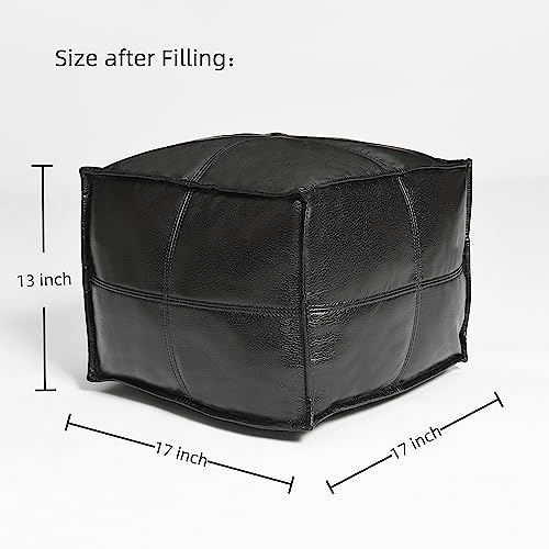 C COMFORTLAND Unstuffed Pouf Ottoman, Faux Leather Poof Cover with Storage, Square Foot Rest, Floor Foot Stools, Bean Bag Ottomans Furniture for Living Room, Bedroom Brown Black (No Filler)