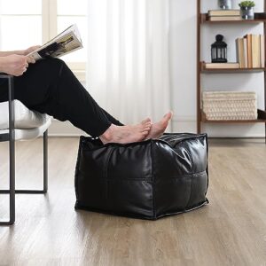 C COMFORTLAND Unstuffed Pouf Ottoman, Faux Leather Poof Cover with Storage, Square Foot Rest, Floor Foot Stools, Bean Bag Ottomans Furniture for Living Room, Bedroom Brown Black (No Filler)