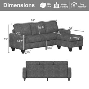 Grey Convertible Sectional Sofa Couch,3Seat L Shaped Sofa Couch with Storage Reversible Ottoman and Pockets, Modern Grey Snowflake Velvet Upholstered Sofa Furniture Sets for Living Room Small Space