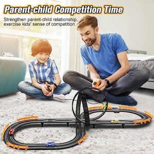 Slot-Car-Race-Track-Sets for Boys Kids, Battery or Electric Race Car Track with 4 High-Speed Slot Cars, Dual Racing Game 2 Hand Controllers Circular Overpass Track, Toys Gifts for 6-8 8-12 Boys Girls