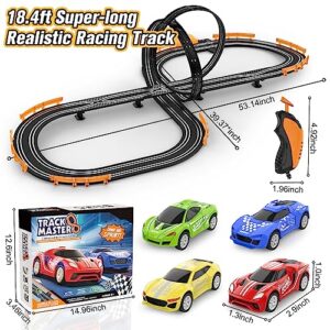 Slot-Car-Race-Track-Sets for Boys Kids, Battery or Electric Race Car Track with 4 High-Speed Slot Cars, Dual Racing Game 2 Hand Controllers Circular Overpass Track, Toys Gifts for 6-8 8-12 Boys Girls