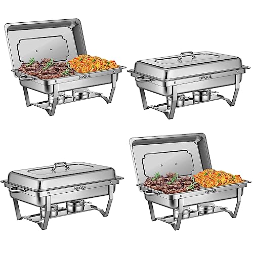 Chafing Dish Buffet Set 8 QT 4 Pack Stainless Steel,Buffet Servers and Warmers Chaffing Servers with Covers Folding Stand Food Warmer for Parties Buffets