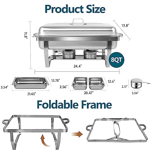 Chafing Dish Buffet Set 8 QT 4 Pack Stainless Steel,Buffet Servers and Warmers Chaffing Servers with Covers Folding Stand Food Warmer for Parties Buffets