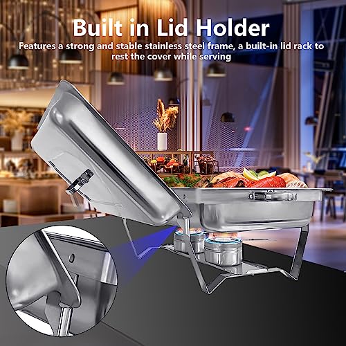 Chafing Dish Buffet Set 8 QT 4 Pack Stainless Steel,Buffet Servers and Warmers Chaffing Servers with Covers Folding Stand Food Warmer for Parties Buffets