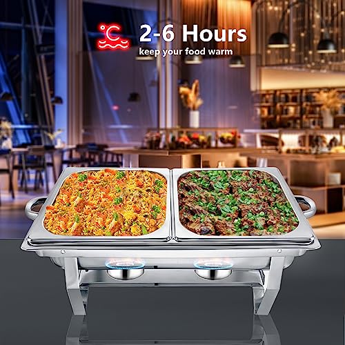 Chafing Dish Buffet Set 8 QT 4 Pack Stainless Steel,Buffet Servers and Warmers Chaffing Servers with Covers Folding Stand Food Warmer for Parties Buffets