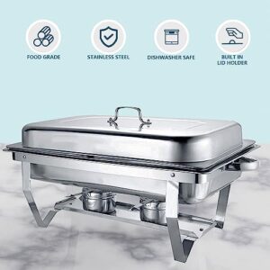 Chafing Dish Buffet Set 8 QT 4 Pack Stainless Steel,Buffet Servers and Warmers Chaffing Servers with Covers Folding Stand Food Warmer for Parties Buffets