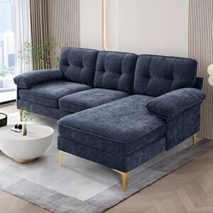 tekamon navy blue 82.7" convertible sectional sofa couch, 3 seats l shaped retro chenille fabric couch, upholstered comfy reversible sectional sofa with removable washable sofa covers for small space