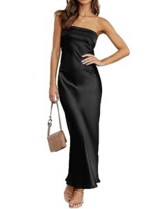 merokeety women 2023 summer strapless satin tube bodycon backless wedding guest maxi dress black large