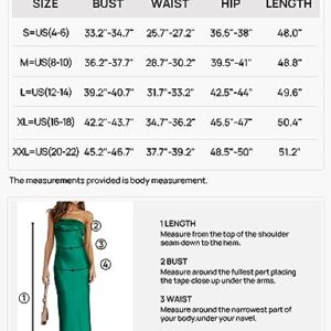 MEROKEETY Women 2023 Summer Strapless Satin Tube Bodycon Backless Wedding Guest Maxi Dress Black Large