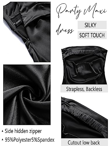 MEROKEETY Women 2023 Summer Strapless Satin Tube Bodycon Backless Wedding Guest Maxi Dress Black Large