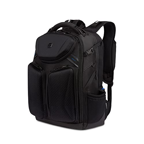 SwissGear Gaming Laptop Backpack with USB, Black/Blue, 19.5 Inch