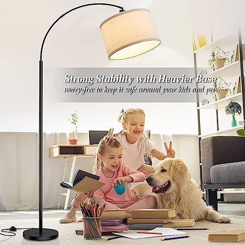 Arc Floor Lamps for Living Room,Modern Standing Lamp with Remote Control,Tall Lamp with Stepless Dimmable,5 Color temperatures,Over Couch Arched Reading Light for Bedroom,Office(Bulb Included)