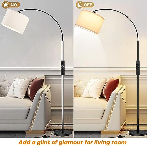 Arc Floor Lamps for Living Room,Modern Standing Lamp with Remote Control,Tall Lamp with Stepless Dimmable,5 Color temperatures,Over Couch Arched Reading Light for Bedroom,Office(Bulb Included)