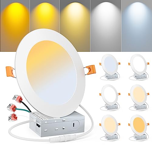 Miootly Recessed Lighting 6Pack 6 Inch 12W Ultra-Thin, Modern LED Ceiling Light Fixture with Metal Junction Box, 2700K/3000K/3500K/4000K/5000K Selectable, 1050LM, Dimmable