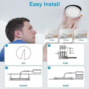 Miootly Recessed Lighting 6Pack 6 Inch 12W Ultra-Thin, Modern LED Ceiling Light Fixture with Metal Junction Box, 2700K/3000K/3500K/4000K/5000K Selectable, 1050LM, Dimmable