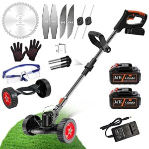 electric weed wacker battery operated, weed eater lawn cordless string trimmer battery power, grass cutter machine, adjustable cutting angle & height brush cutter for garden and yard