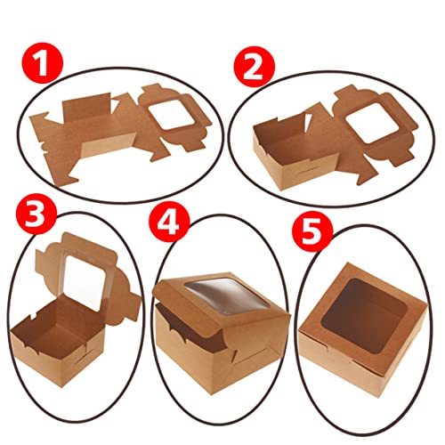 CALLARON 10pcs Kraft Paper Pastry Box Mini Cake Stand Disposable Paper Cups Mini Boxes Kraft Paper Boxes Bakery Box with Window Bakery Treat Boxes Cake Boxes with Clear Window Dessert Tray