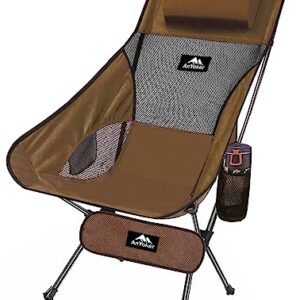 AnYoker Camping Chair, High-Back Compact Backpacking Chair, Portable Folding Chair, Beach Chair with Side Pocket and headrest, Lightweight Hiking Chair 0066ZZ (Coffee)