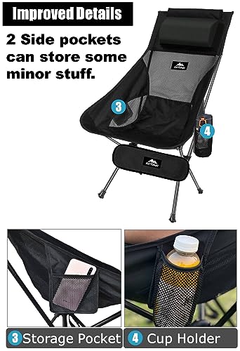 AnYoker Camping Chair, High-Back Compact Backpacking Chair, Portable Folding Chair, Beach Chair with Side Pocket and headrest, Lightweight Hiking Chair 0066ZZ (Coffee)