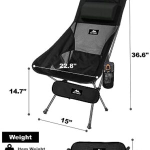 AnYoker Camping Chair, High-Back Compact Backpacking Chair, Portable Folding Chair, Beach Chair with Side Pocket and headrest, Lightweight Hiking Chair 0066ZZ (Coffee)