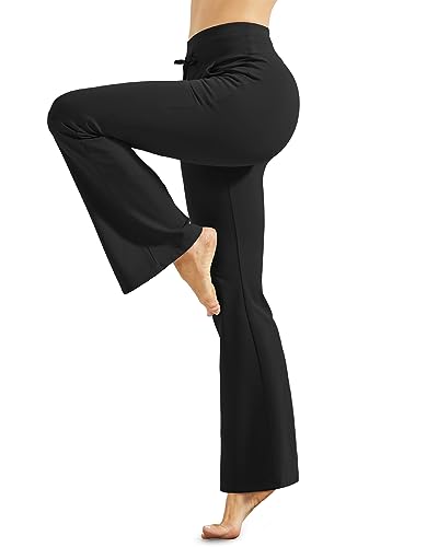 Promover Fleece Lined Women Flare Yoga Pants with Pockets Winter Warm Bootcut Pants(Black,M)