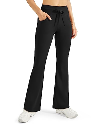 Promover Fleece Lined Women Flare Yoga Pants with Pockets Winter Warm Bootcut Pants(Black,M)