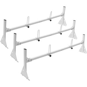 vevor van roof ladder rack, 56.3-61.4" adjustable van racks, 750 lbs capacity alloy steel roof racks with ladder stoppers, rain gutter racks compatible with full-size vans, 3 pcs