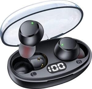 wireless earbuds mini ear buds bluetooth headphones 5.3 ipx7 waterproof bluetooth headsets light-weight earphones with microphone & charging case digital display for tv phone pc laptop workout black