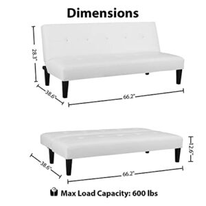 Naomi Home Button Tufted Futon Sofa Bed Pull Out Sofa Bed Couch Convertible with Wooden Legs, Folding, Reclining Small Couch Bed, Futon Bed for Living Room, White